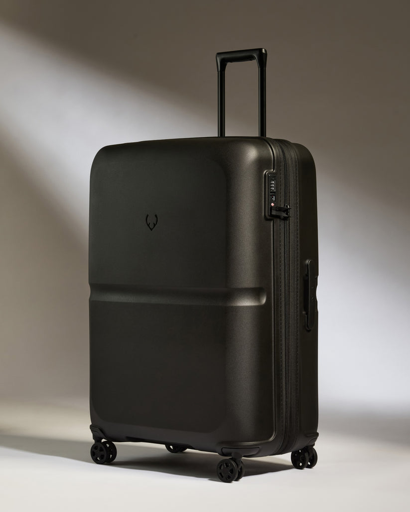 Large Suitcase in Black - Single Stripe | Checked Luggage & Large ...