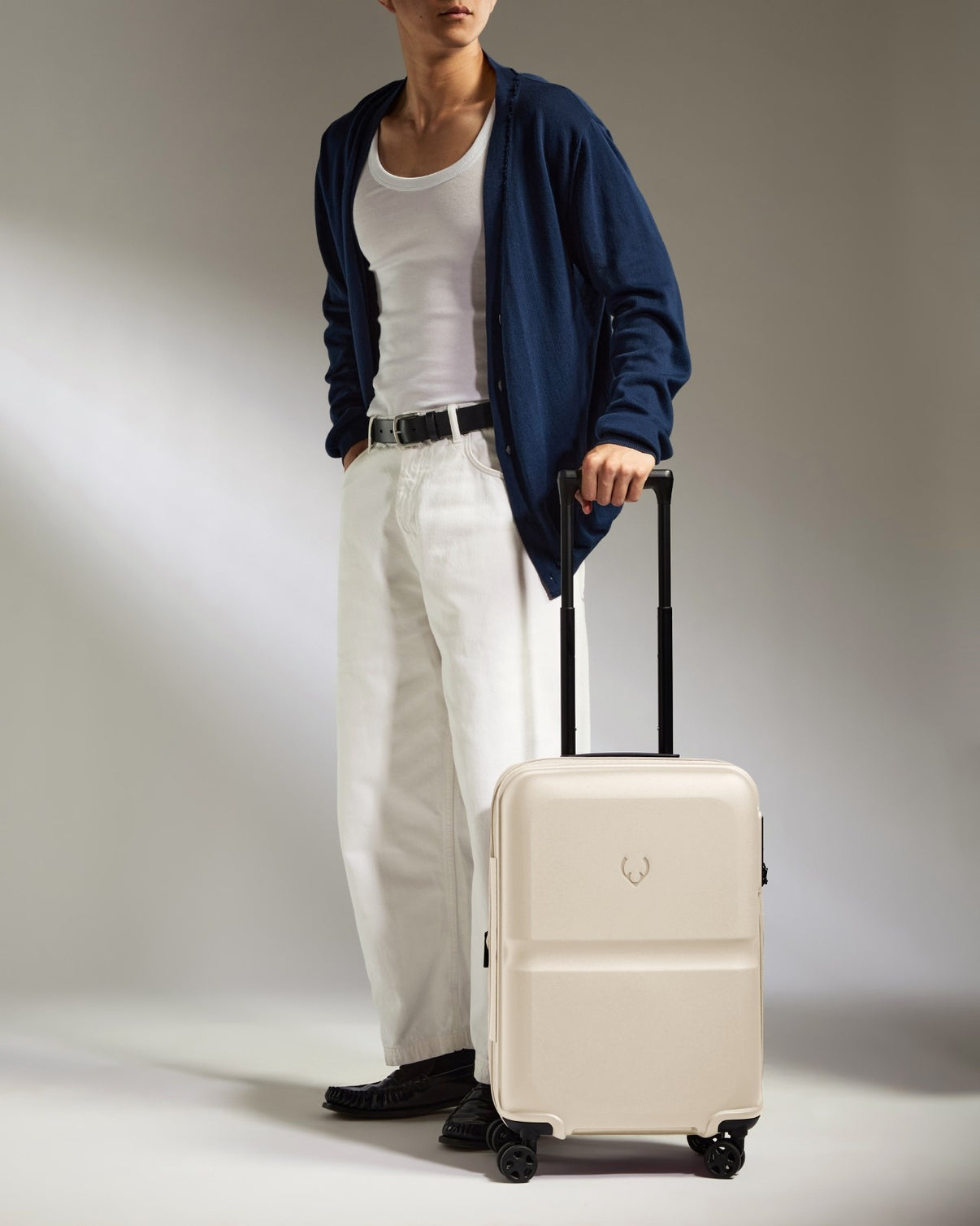 Expandable Carry-on Luggage in Beige - Single Stripe | Lightweight ...